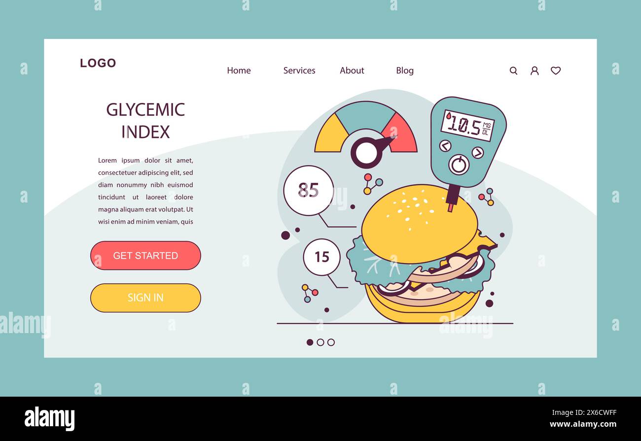 Diabetes web banner or landing page. Measuring sugar blood with glucose ...