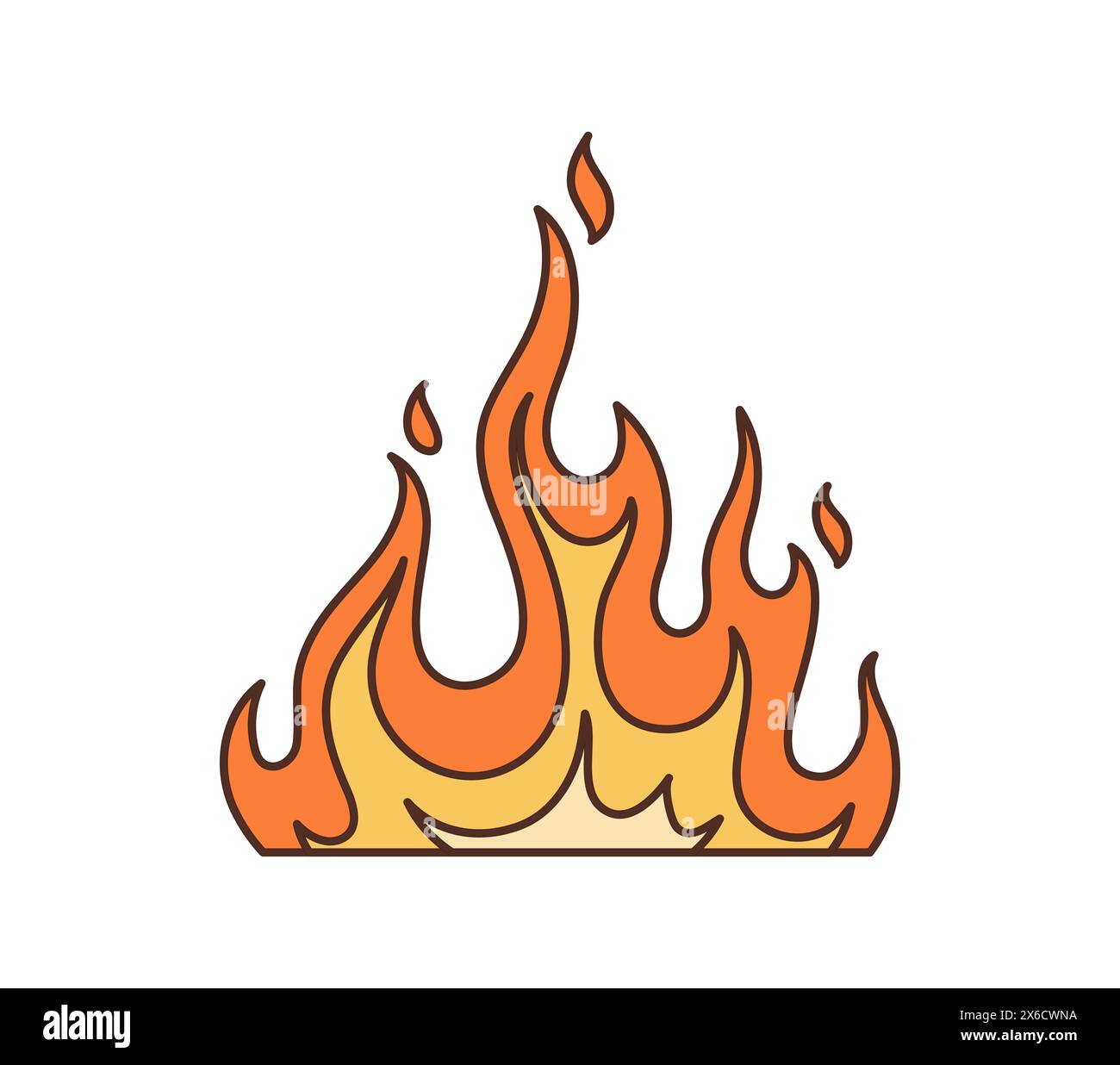 Retro groovy fire flames burning, hippie cartoon symbol of 70s art ...