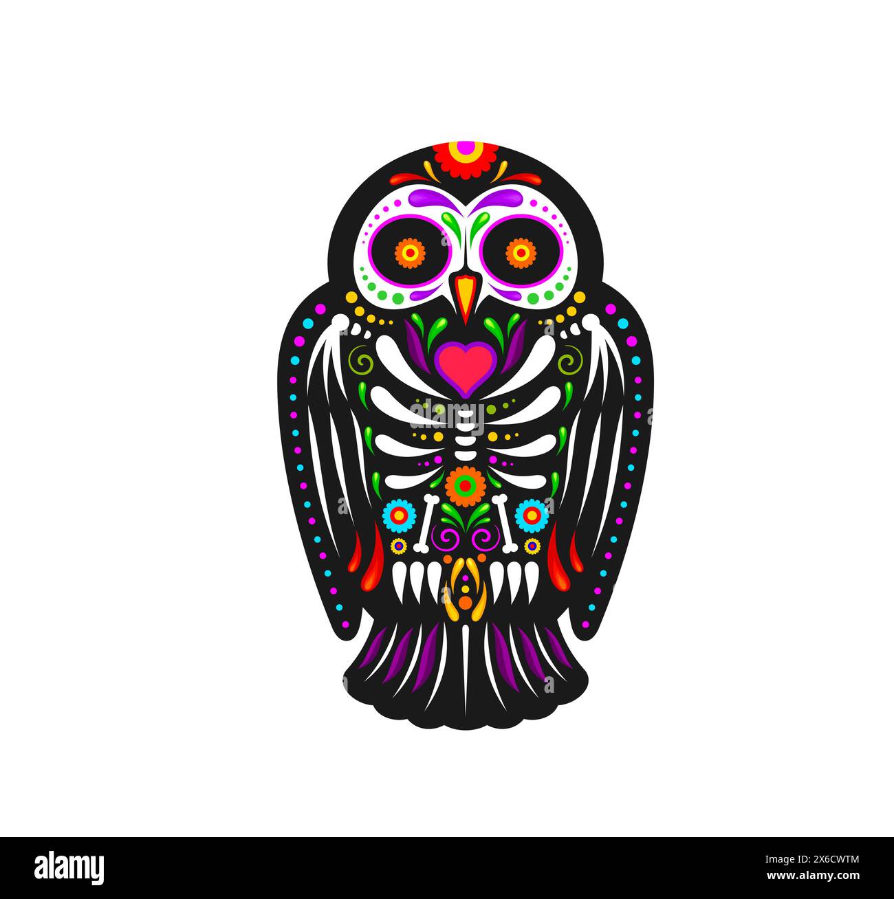 Mexican day of the dead owl bird animal sugar skull tattoo. Vibrant ...