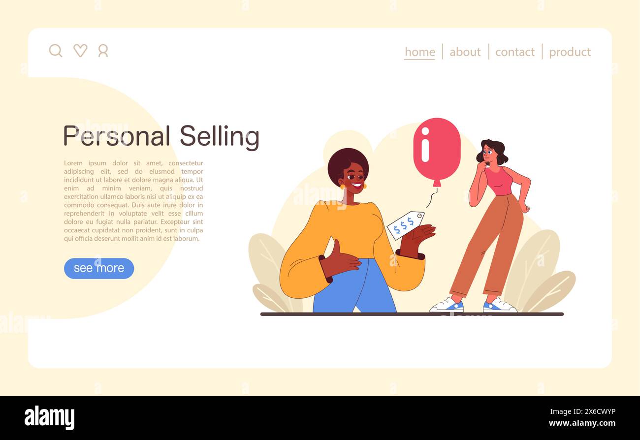 Personal Selling concept. A confident saleswoman with a price tag ...