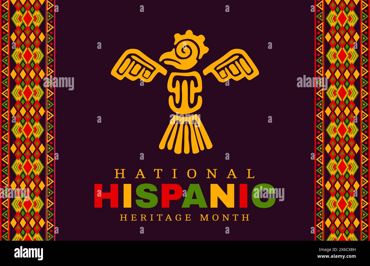 Eagle Aztec totem and ethnic ornament on national Hispanic heritage ...