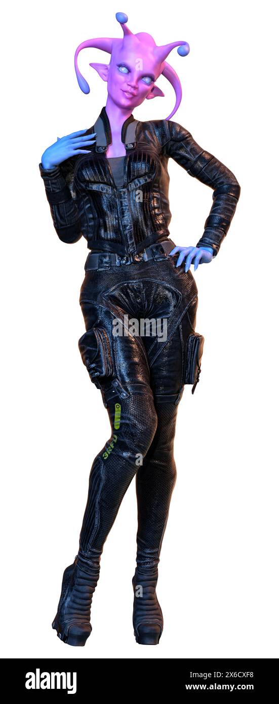 3D rendering of a purple female teenager alien isolated on white ...