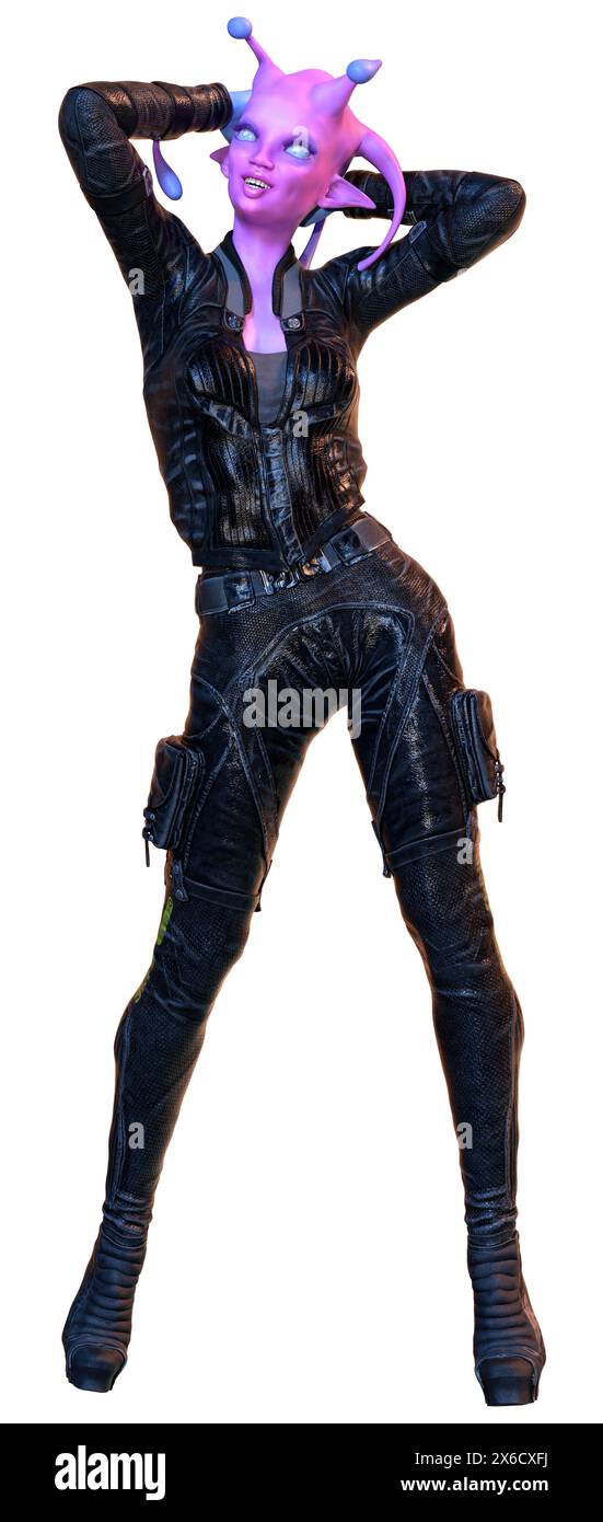 3D rendering of a purple female teenager alien isolated on white ...