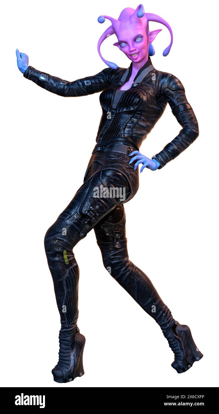3D rendering of a purple female teenager alien isolated on white ...