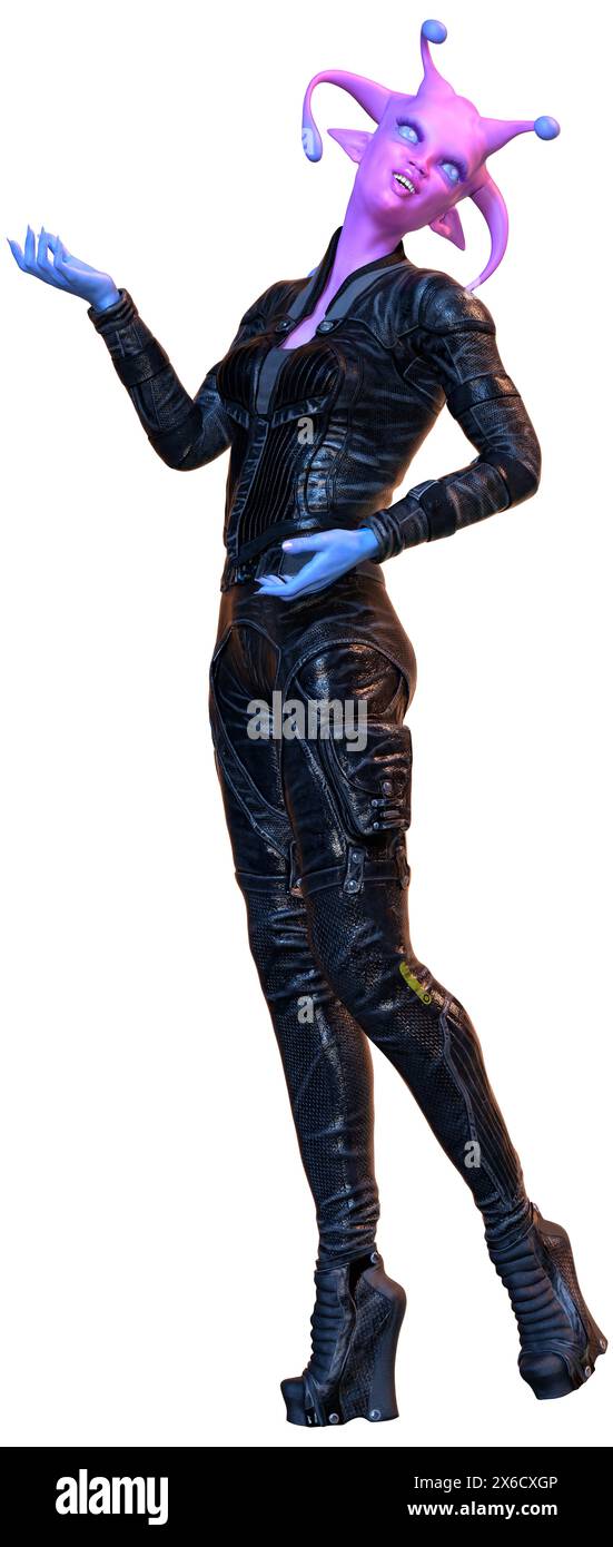 3D rendering of a purple female teenager alien isolated on white ...