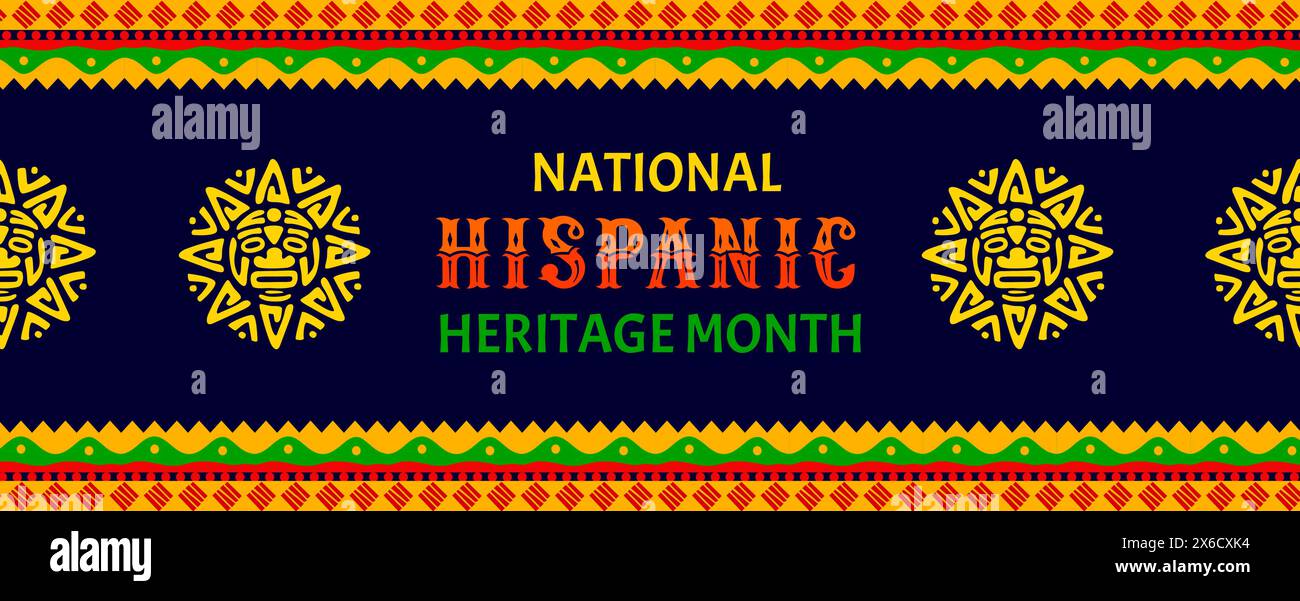 Mayan Aztec sun totem on national Hispanic heritage month banner ...