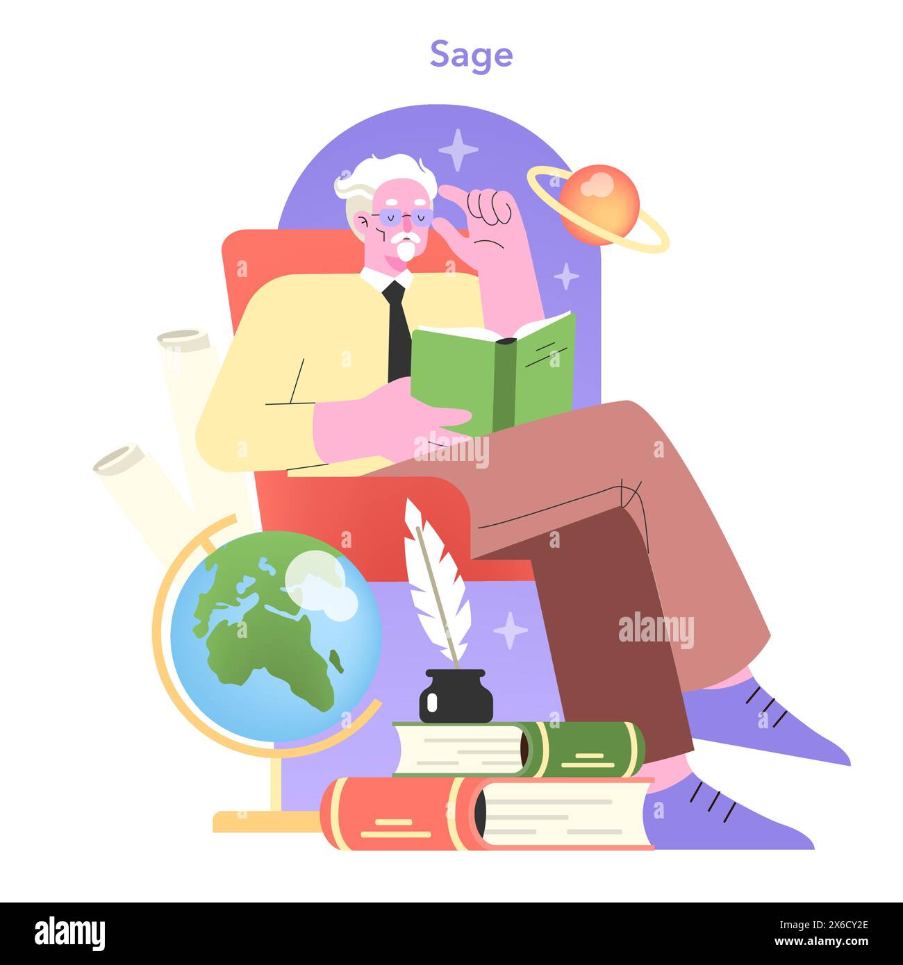 Sage Archetype illustration. A wise elder engaged in study, surrounded ...