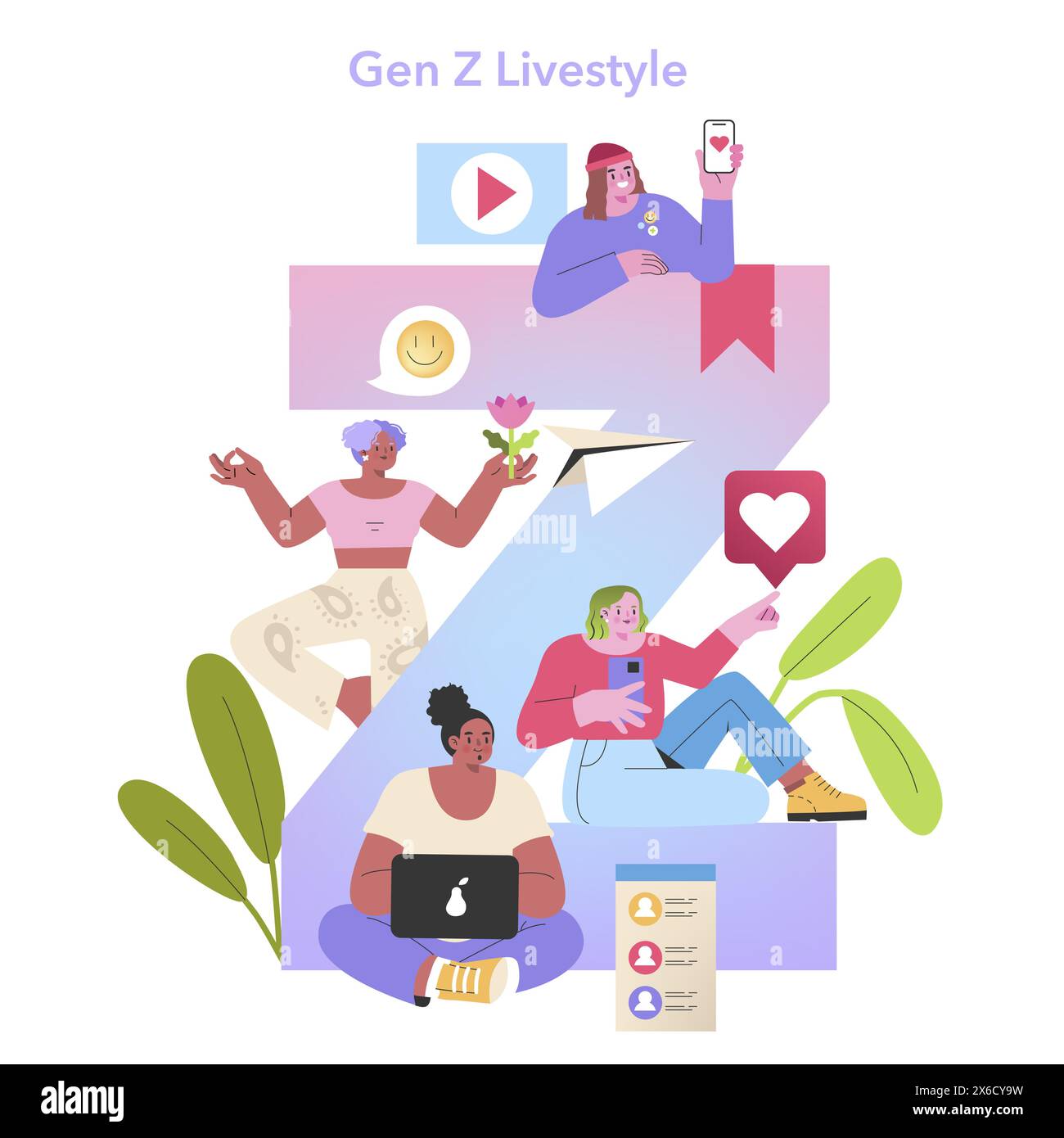 Gen Z Lifestyle concept. A vibrant display of youth culture with ...