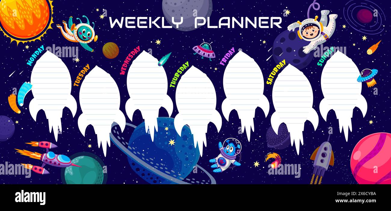 Galaxy space weekly education timetable schedule or planner with ...