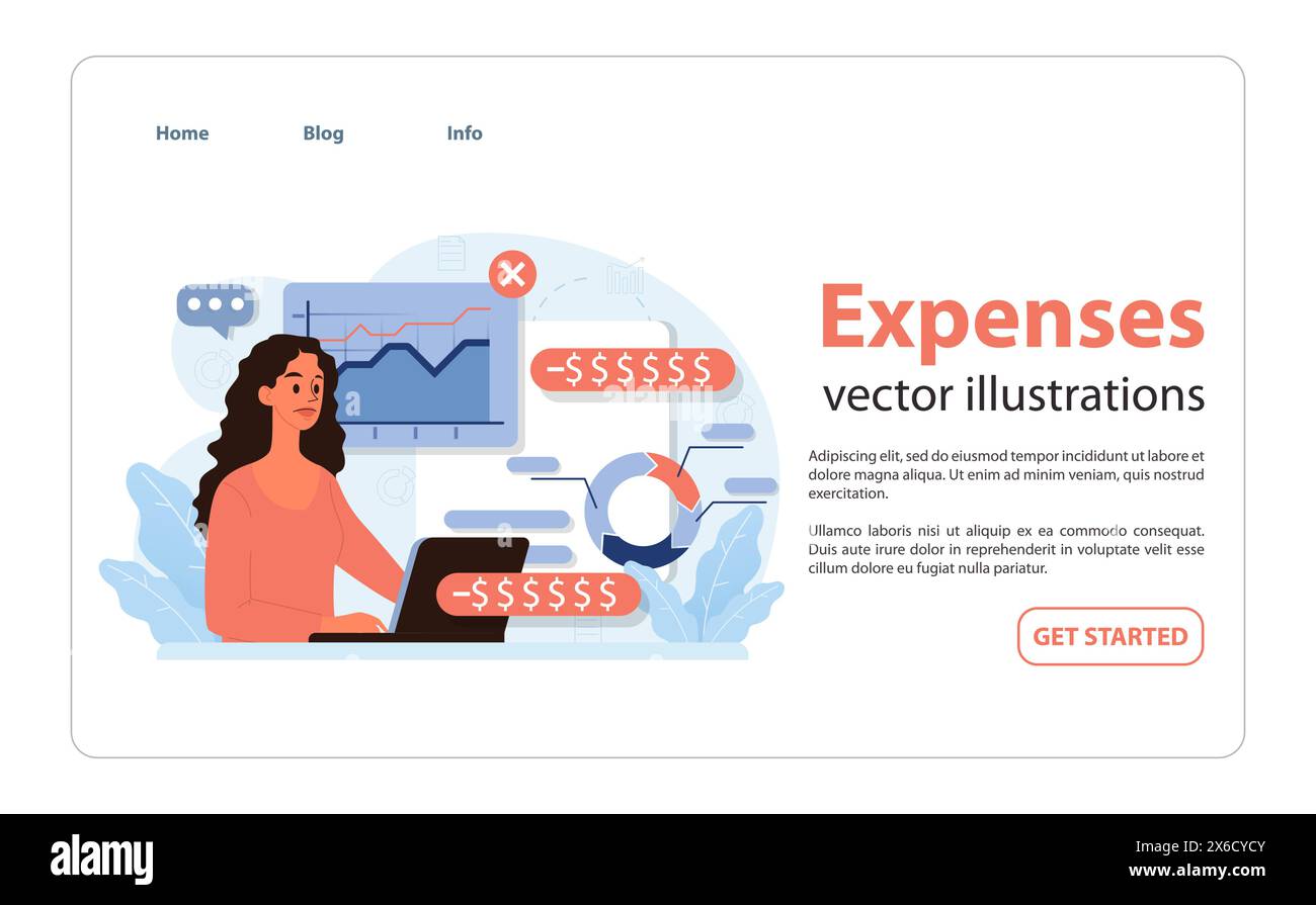 Professional monitoring business expenses. Woman at desk, assessing ...