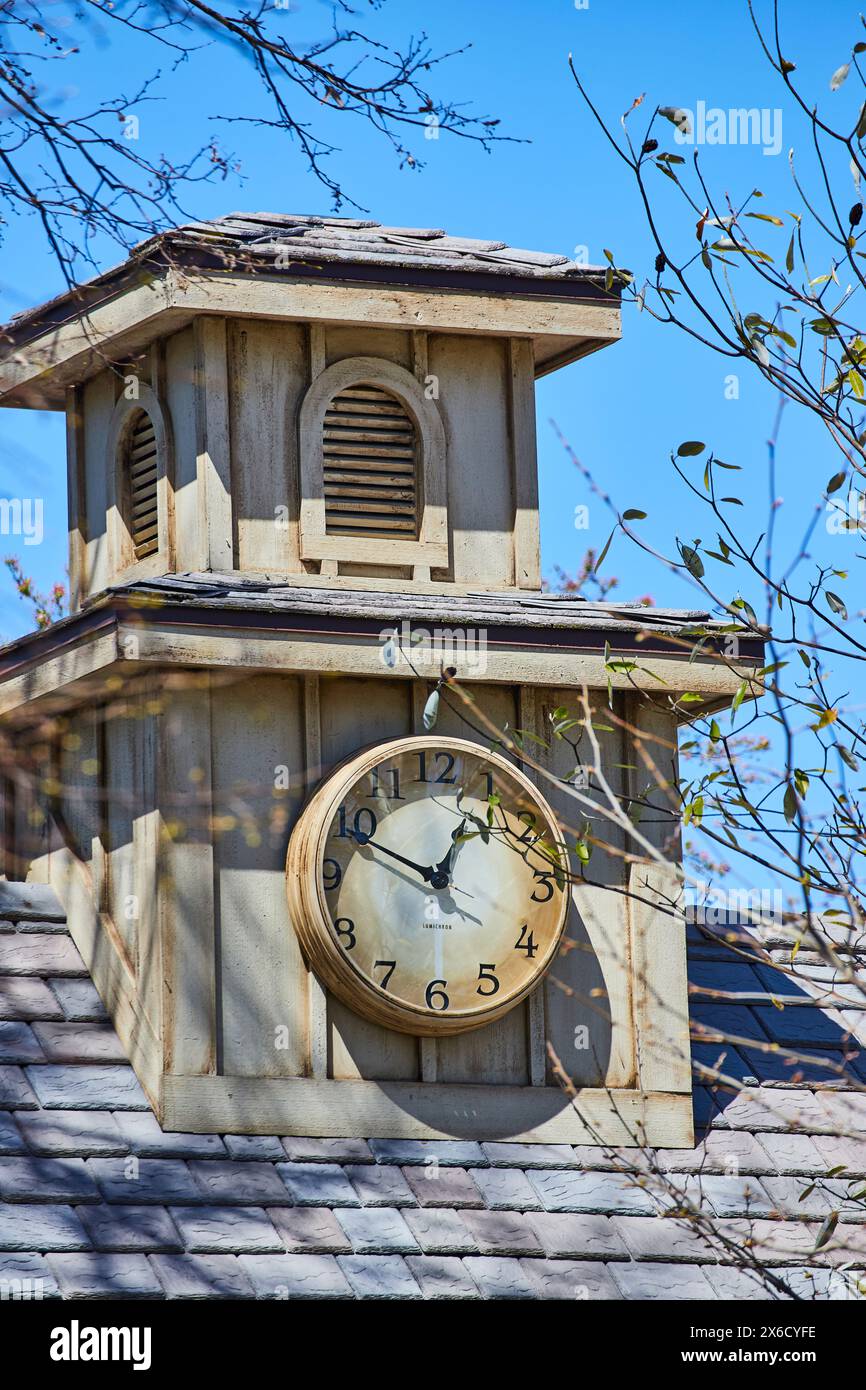 Historic Clock Tower with Roman Numerals, Springtime Blue Sky Stock ...