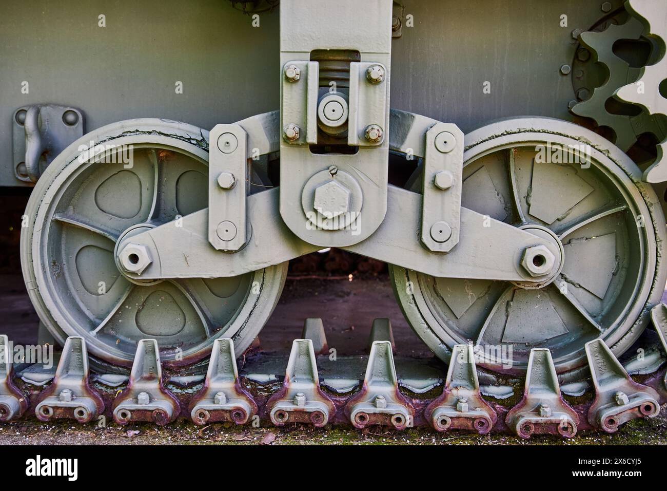Close-Up of Tank Tracks and Wheels, Robust Military Engineering Detail ...
