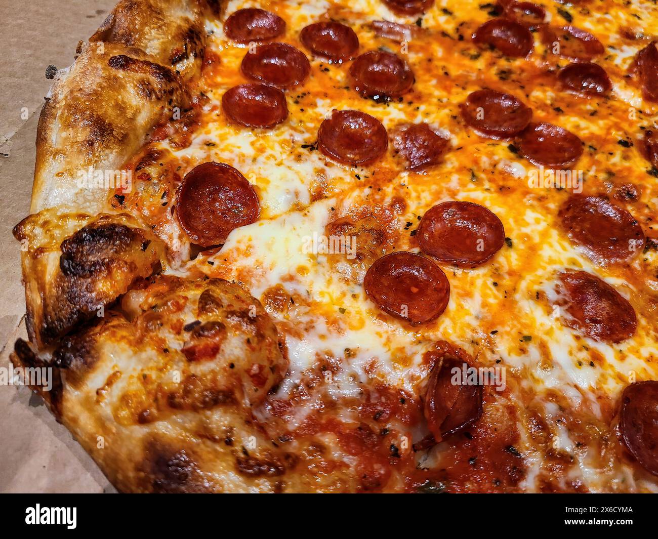 Close-Up Pepperoni Pizza with Crispy Edges and Melted Cheese, Top View ...