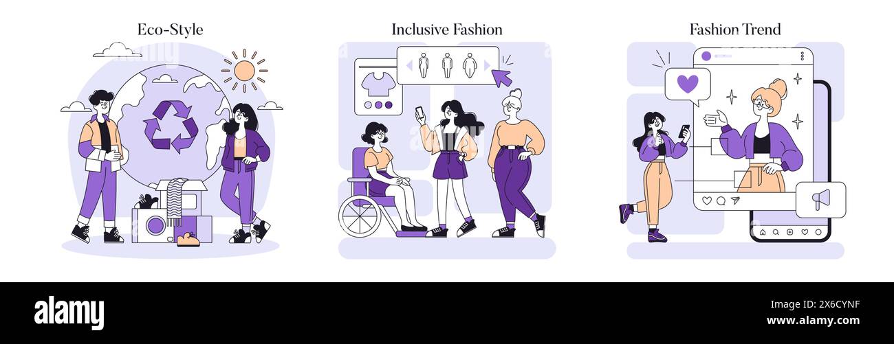 Fashion concepts set. Sustainable eco-style, inclusive fashion ...
