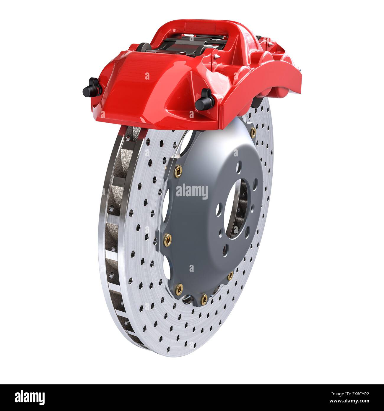 red performance brake caliper vented disc isolated on white background ...