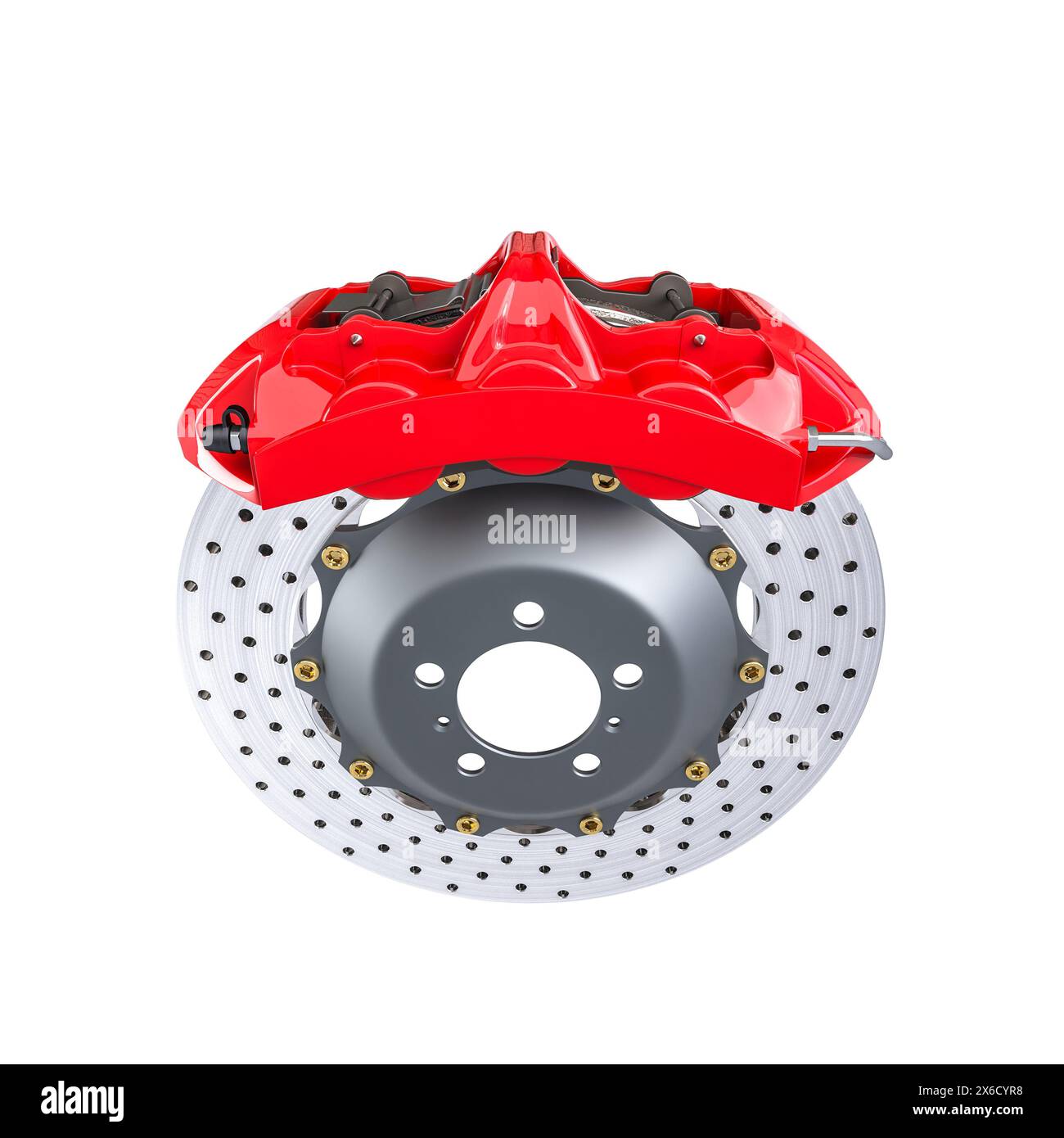 modern car's red brake caliper and disc isolated transparent background ...