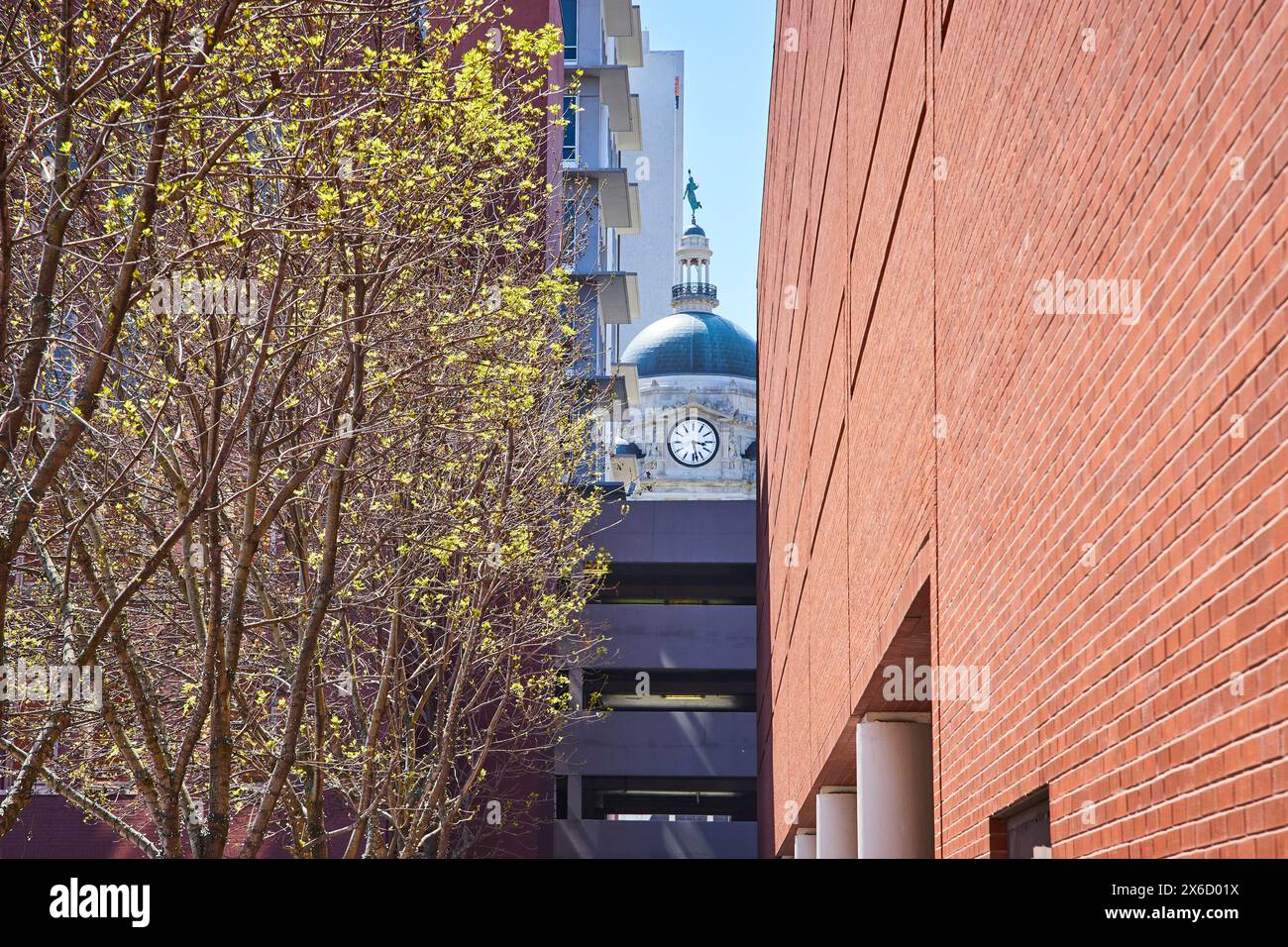 Spring in Urban Fort Wayne: Historical Dome and Modern Buildings Stock ...