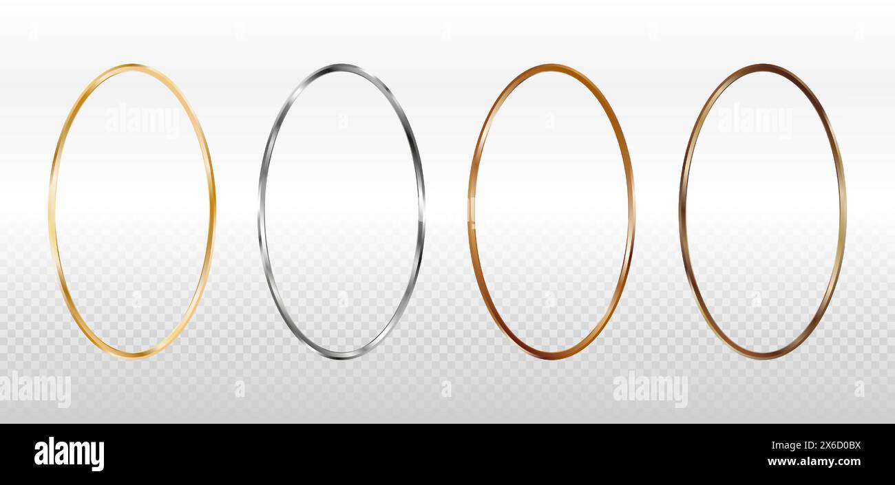 Gold, silver, bronze and copper oval frames for a picture or photo. 3d ...