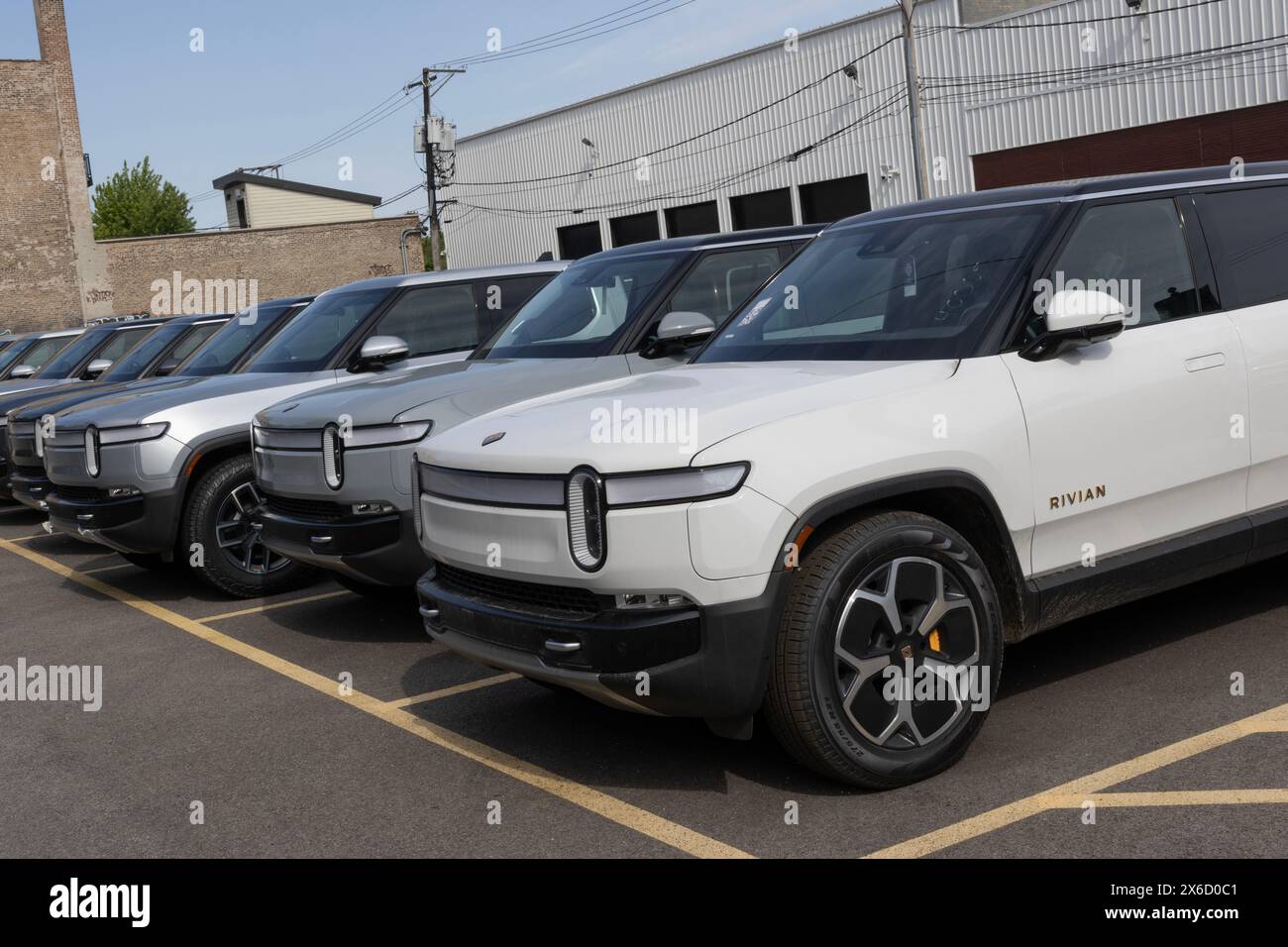 Chicago - May 12, 2024: Rivian R1S SUV and R1T Light Pickup Truck ...