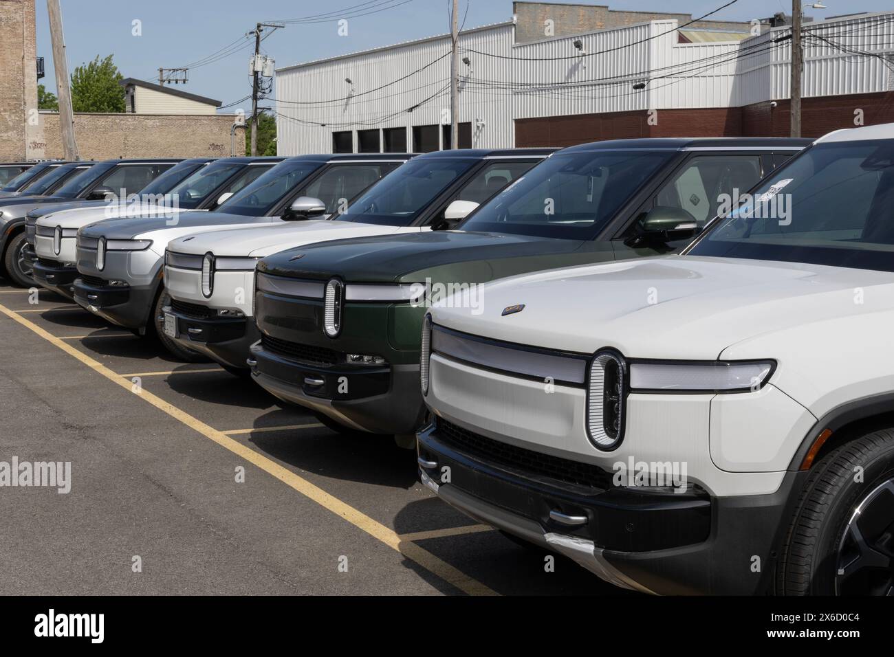Chicago - May 12, 2024: Rivian R1S SUV and R1T Light Pickup Truck ...