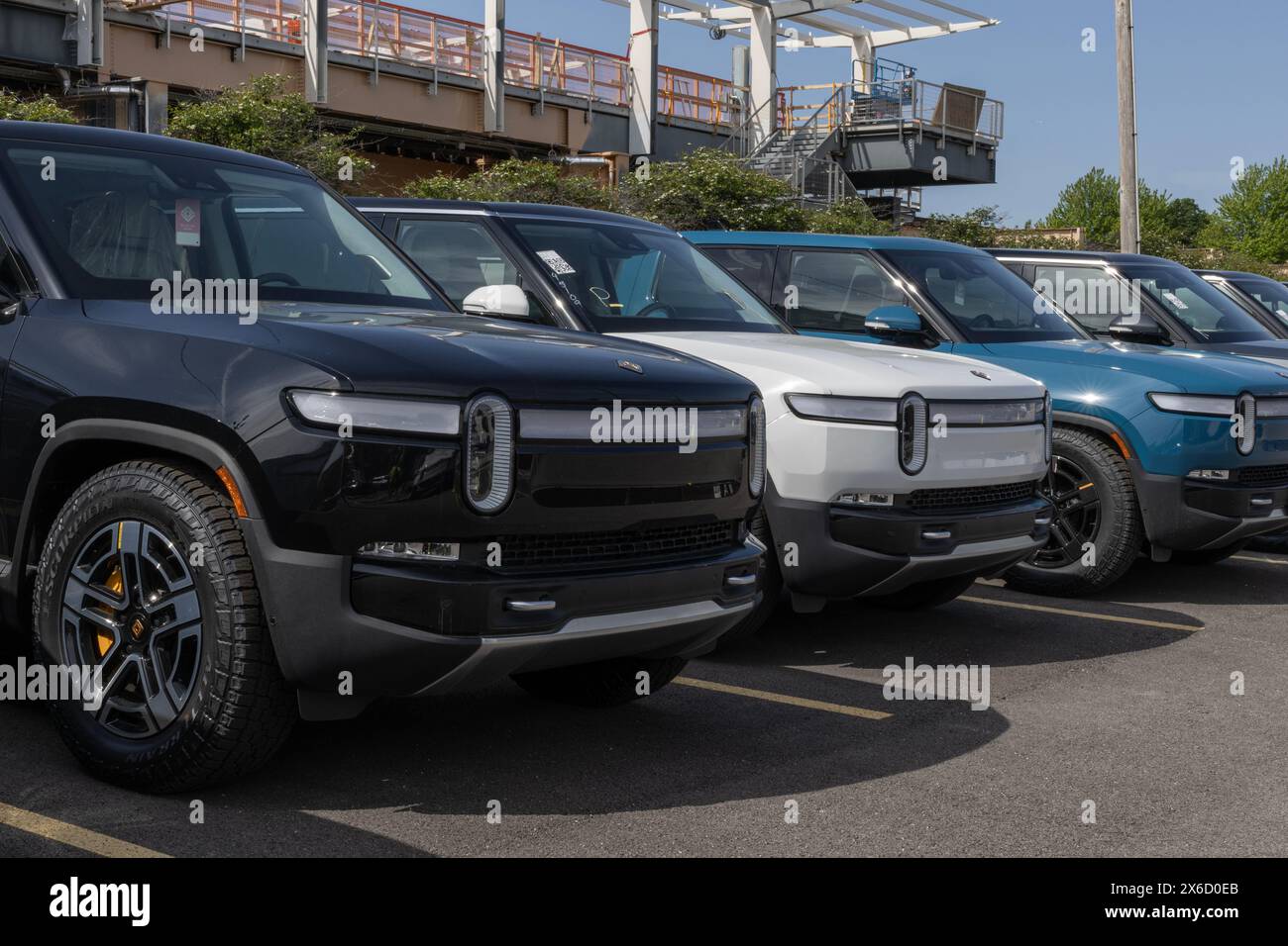 Chicago - May 12, 2024: Rivian R1S SUV and R1T Light Pickup Truck ...