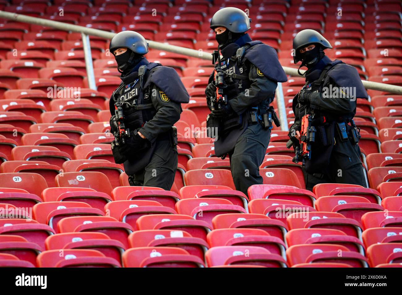 Stuttgart, Germany. 14th May, 2024. Police officers stand in the MHP ...