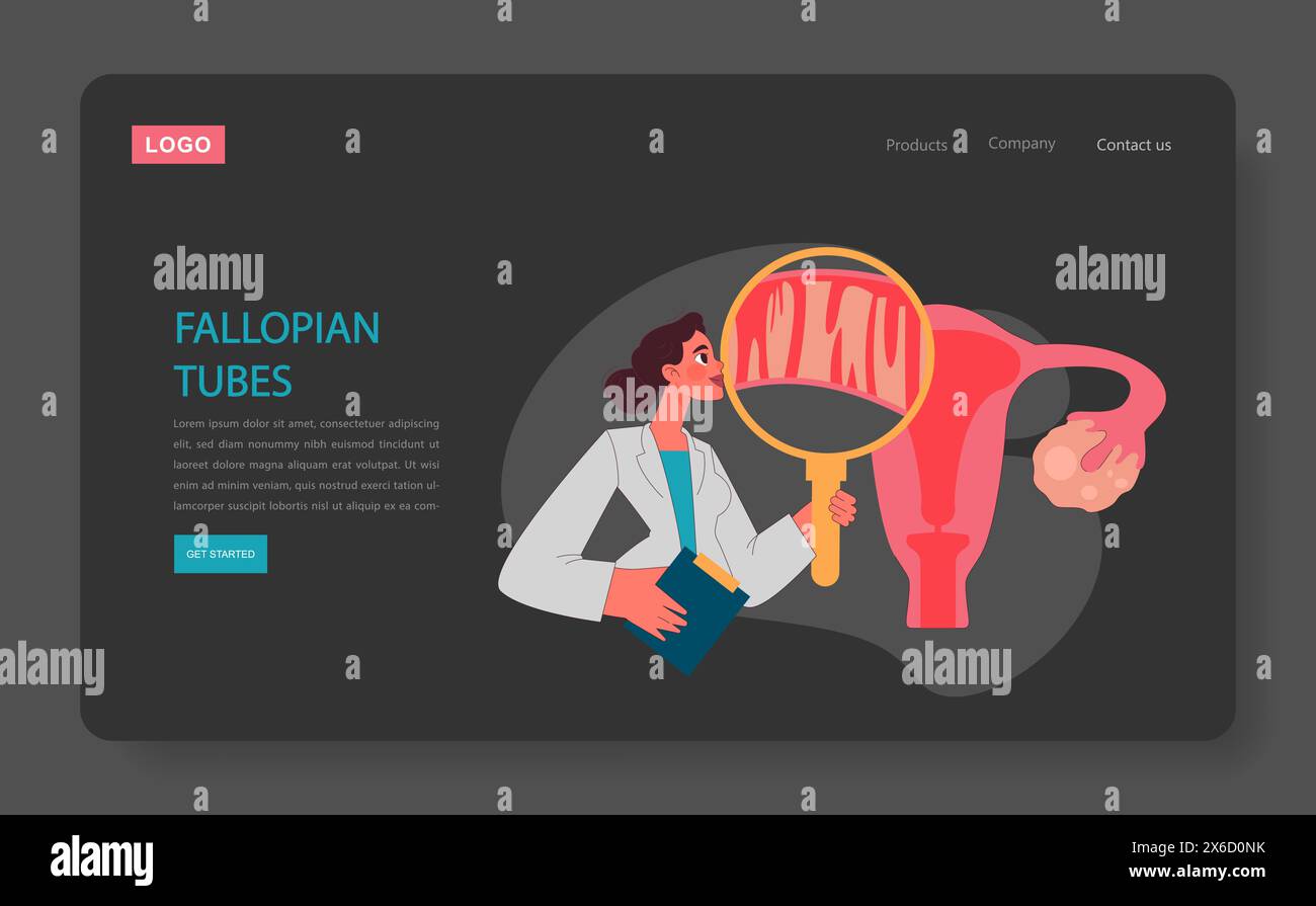Fallopian tubes dark or night mode web, landing. Doctor examining ...