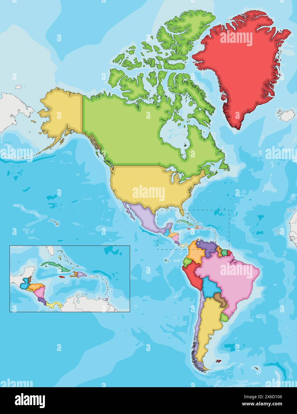 Blank Political America Map vector illustration with different colors ...