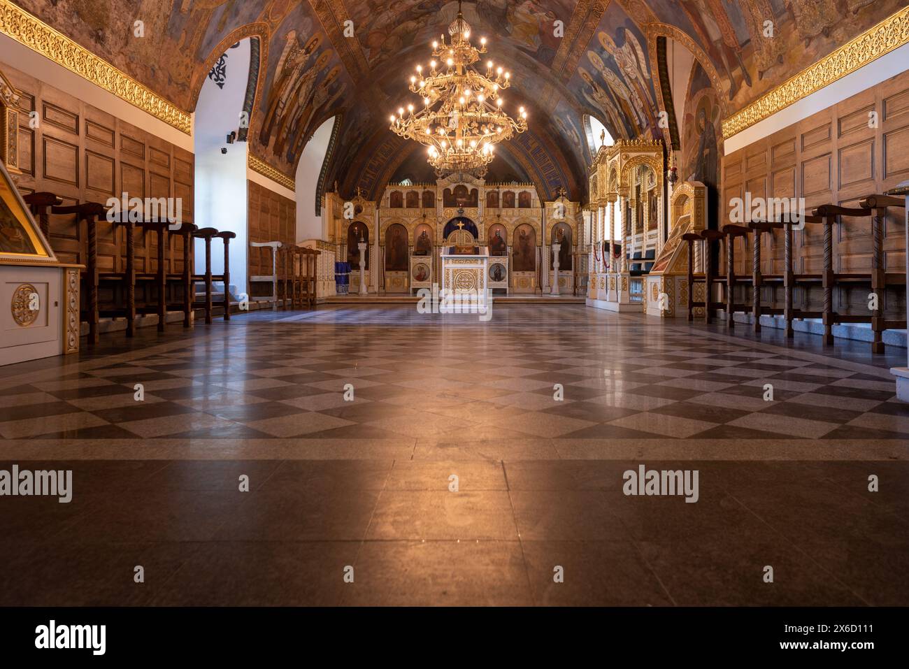 Interior of Ružica Church, an orthodox military church in the grounds ...
