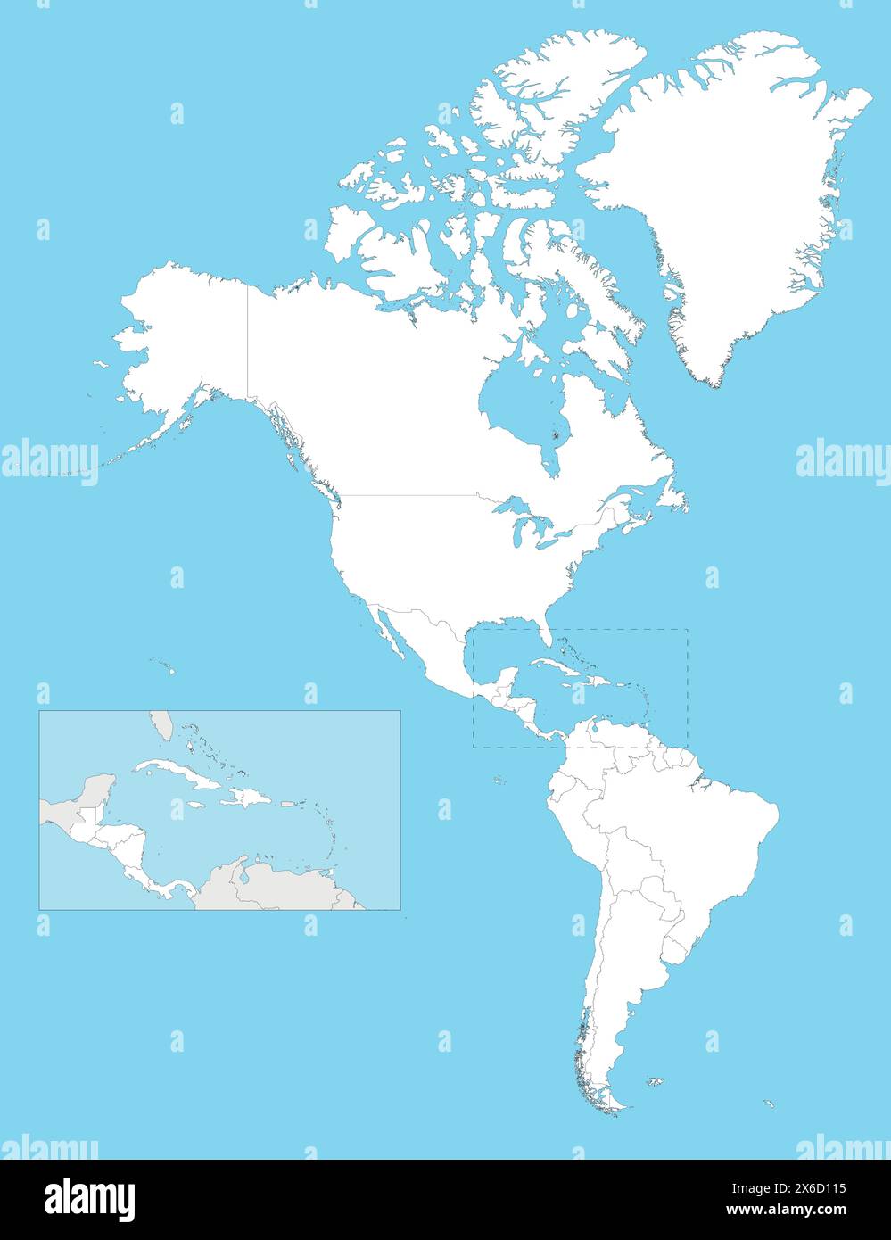 Blank Political America Map vector illustration with countries in white ...