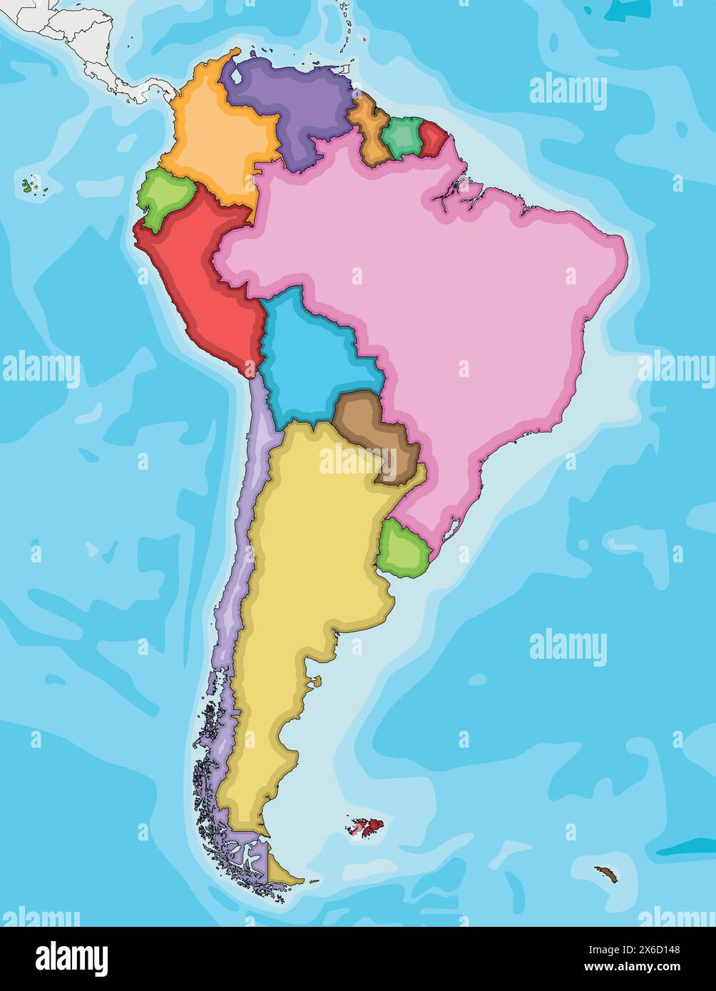 Blank Political South America Map vector illustration with different ...