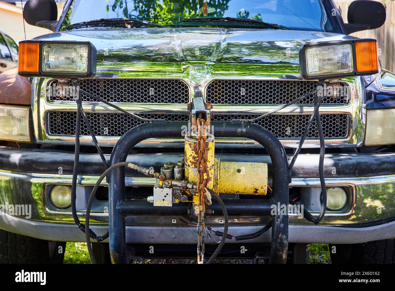 Weathered Pickup Truck with Hydraulic Winch in Rural Setting Stock ...