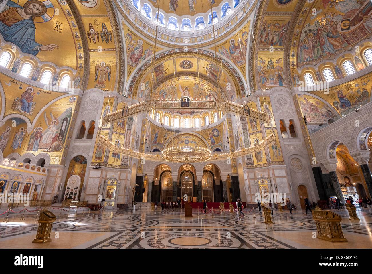 Ornate and decorative interior of St Sava church. One of the largest Orthodox churches in the ...