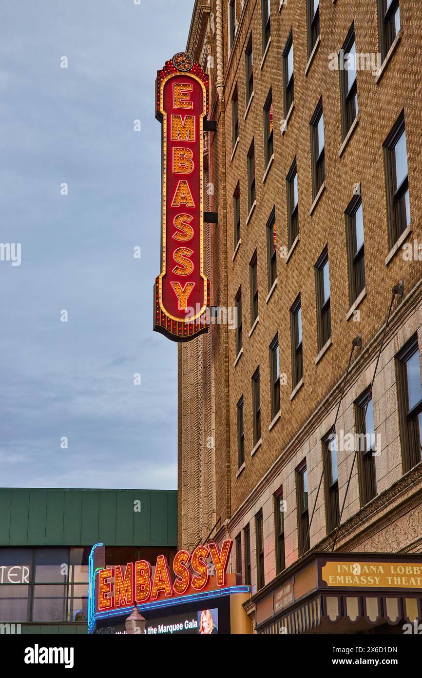 Vibrant Neon Embassy Theatre Sign, Urban Downtown Fort Wayne Stock ...