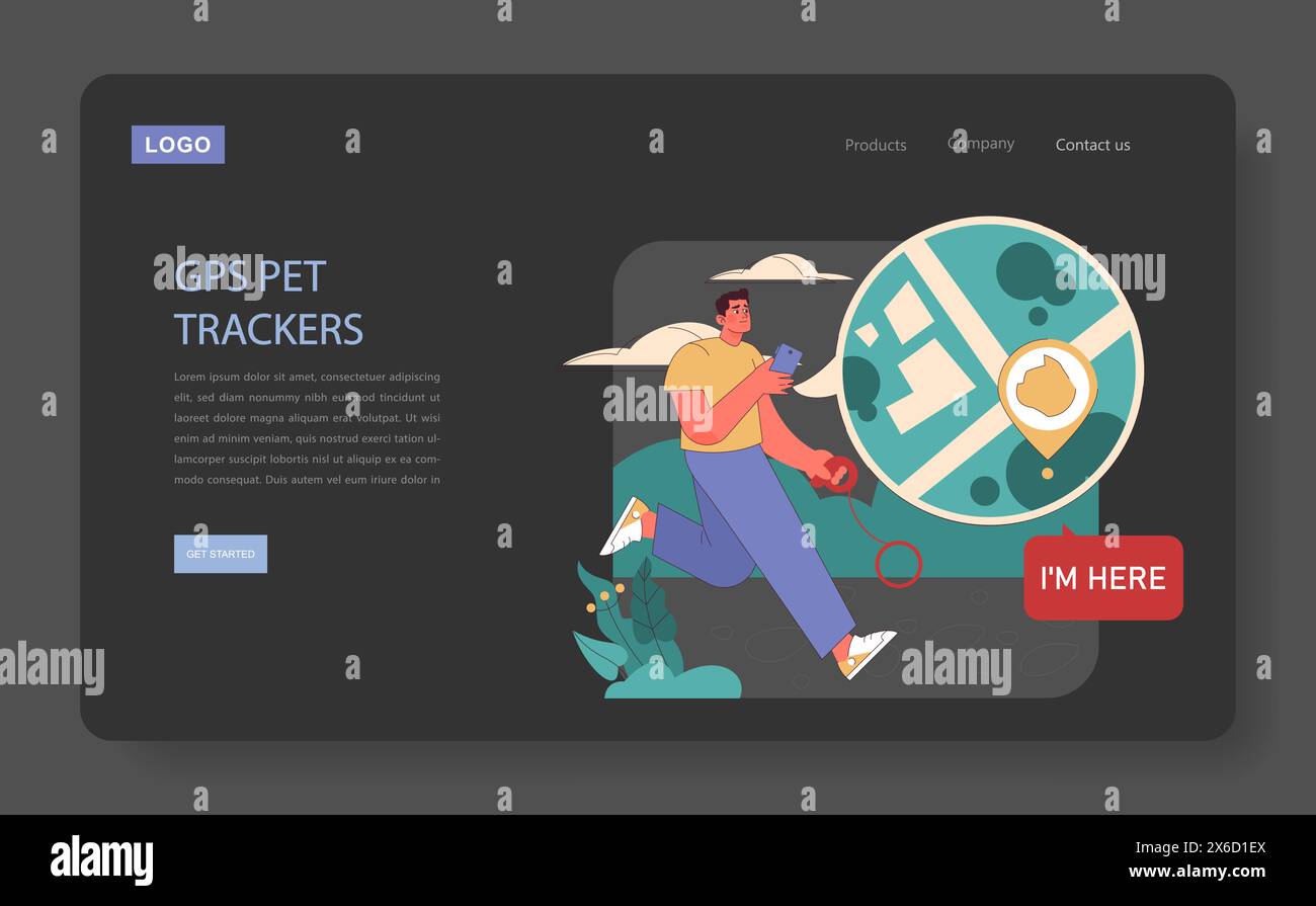 GPS Pet Trackers concept. Owner uses smartphone app for real-time ... GPS Pet Trackers concept. Owner uses smartphone app for real-time ...