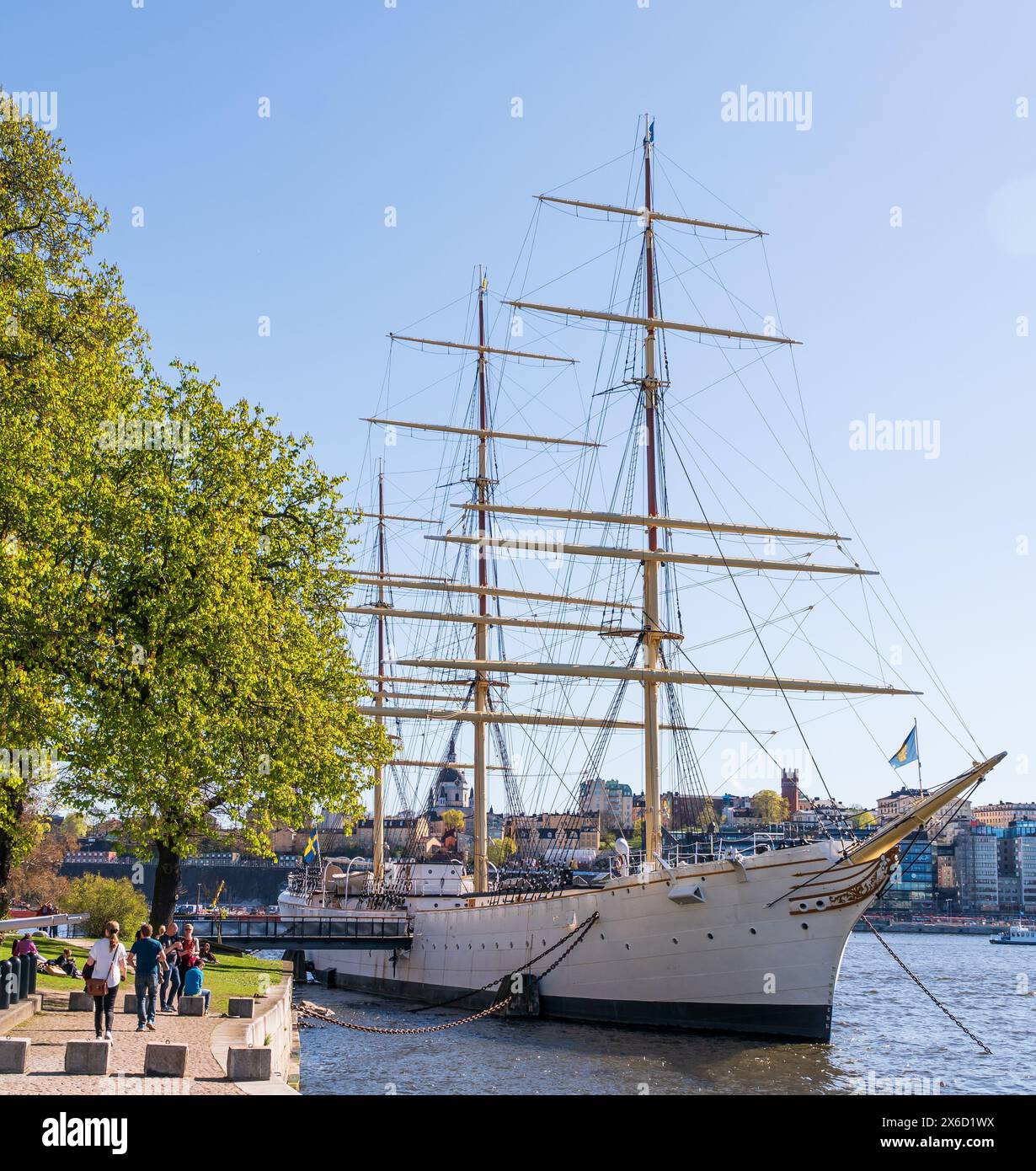 The famous hostel boat Af Chapman near Skeppsholmen island, in spring ...