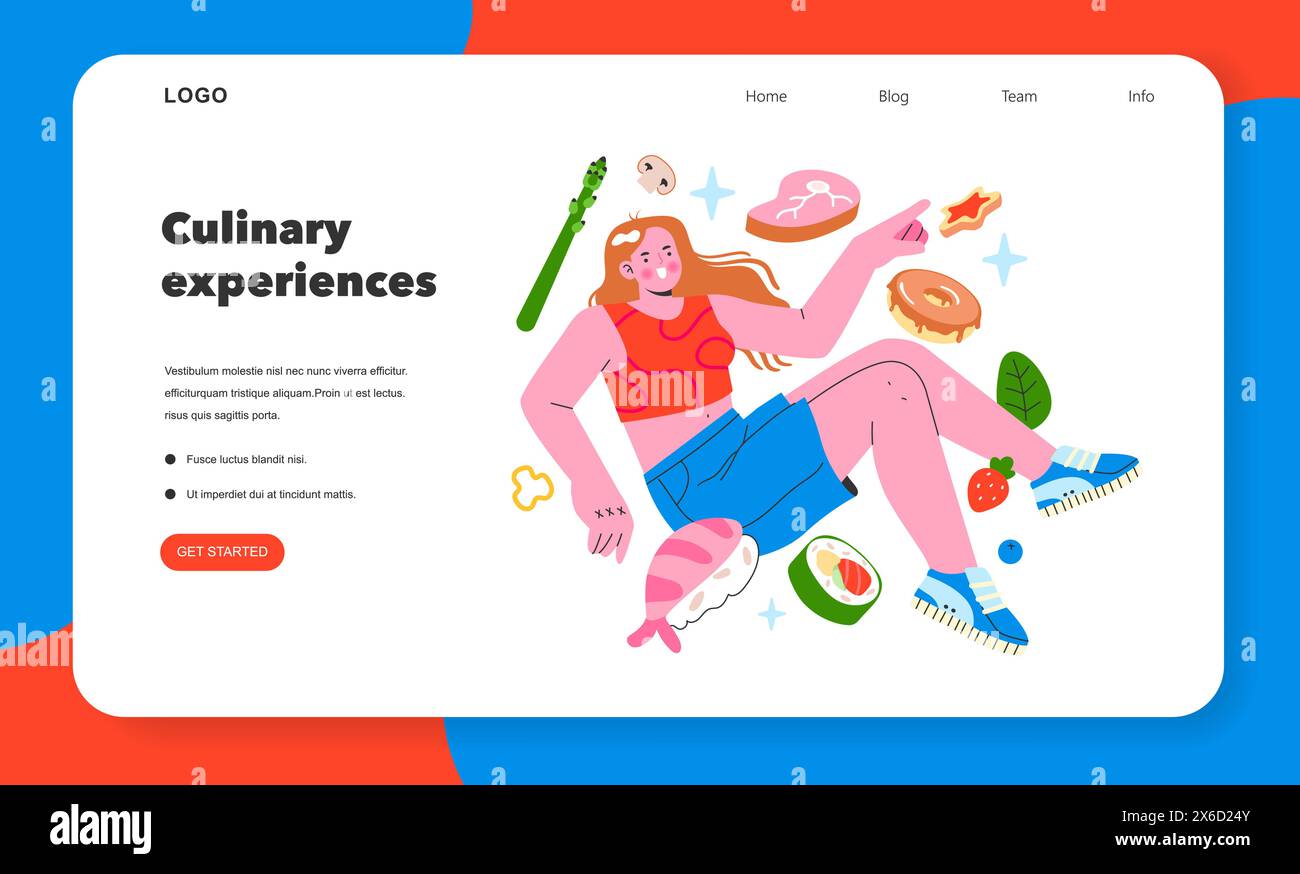 Flavor Reversal concept. Animated woman tasting various foods with ...