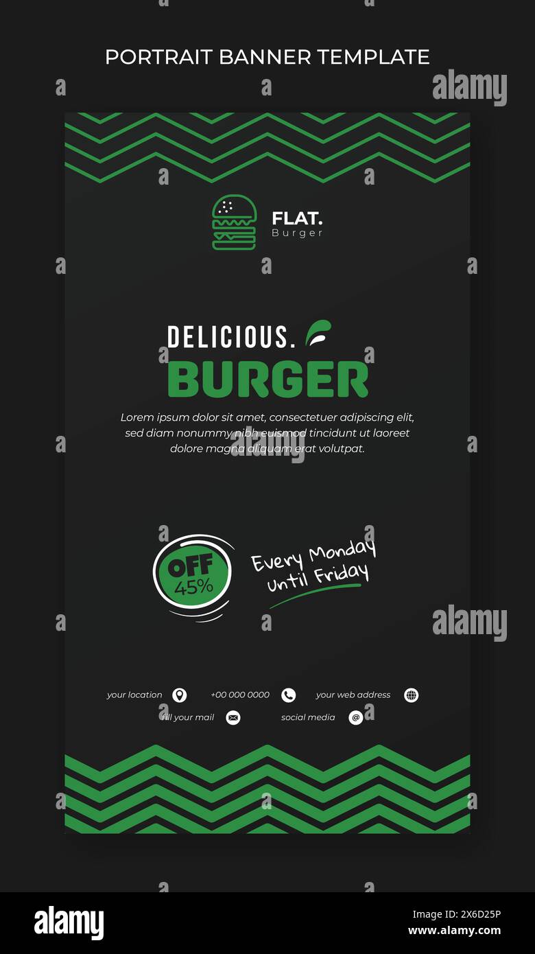 Portrait banner template in gradient black design with simple green ...