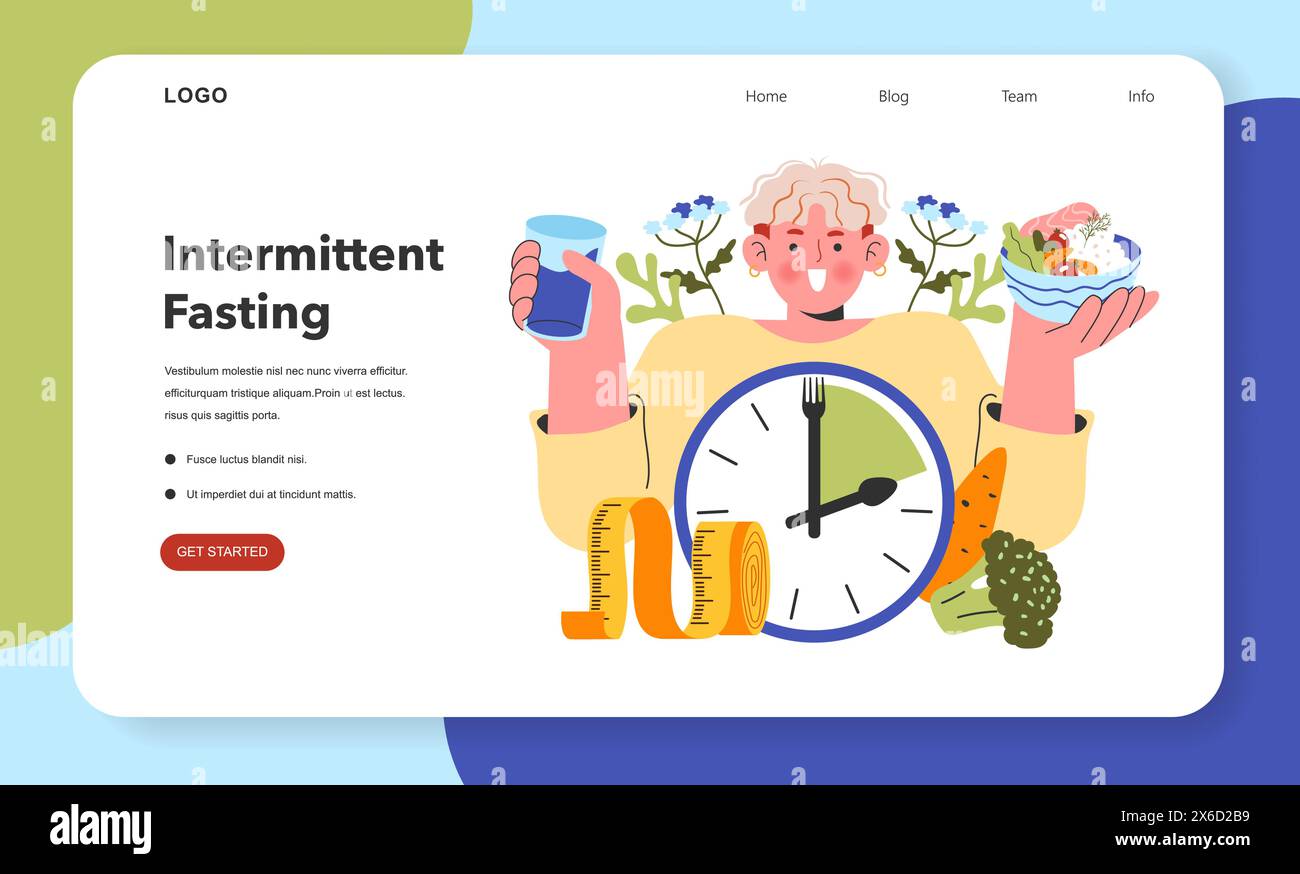 Intermittent Fasting concept. Illustrated webpage banner showing a ...