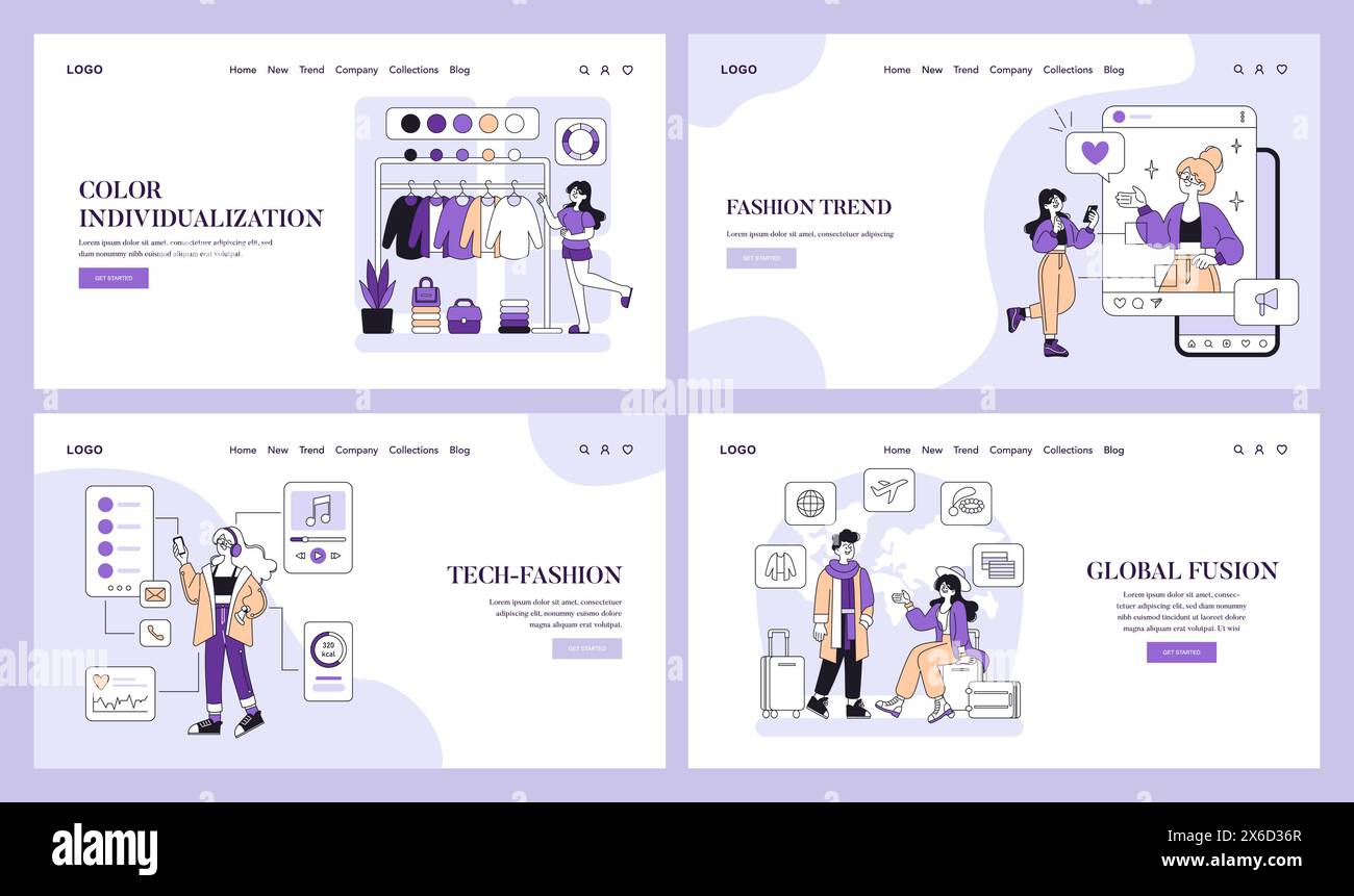 Online Shopping Experience set. Customizing fashion, embracing ...