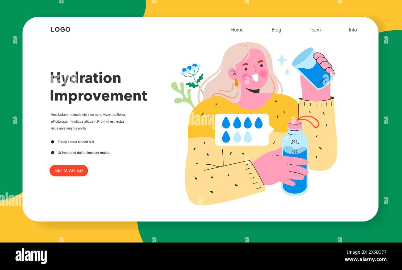 Hydration concept. A smiling woman drinking water to promote hydration ...