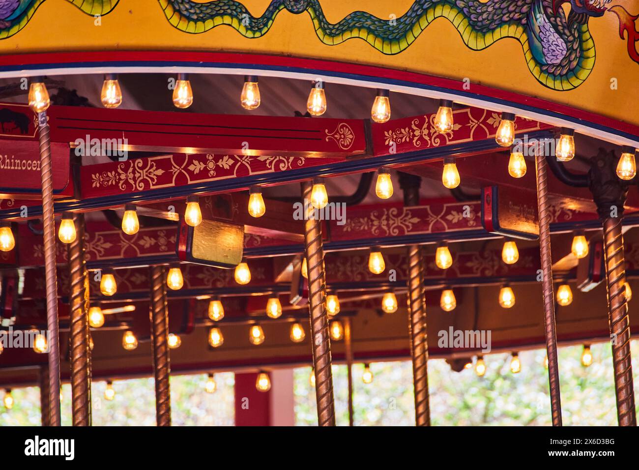 Enchanted Carousel Detail with Lights and Mythical Art, Fort Wayne ...