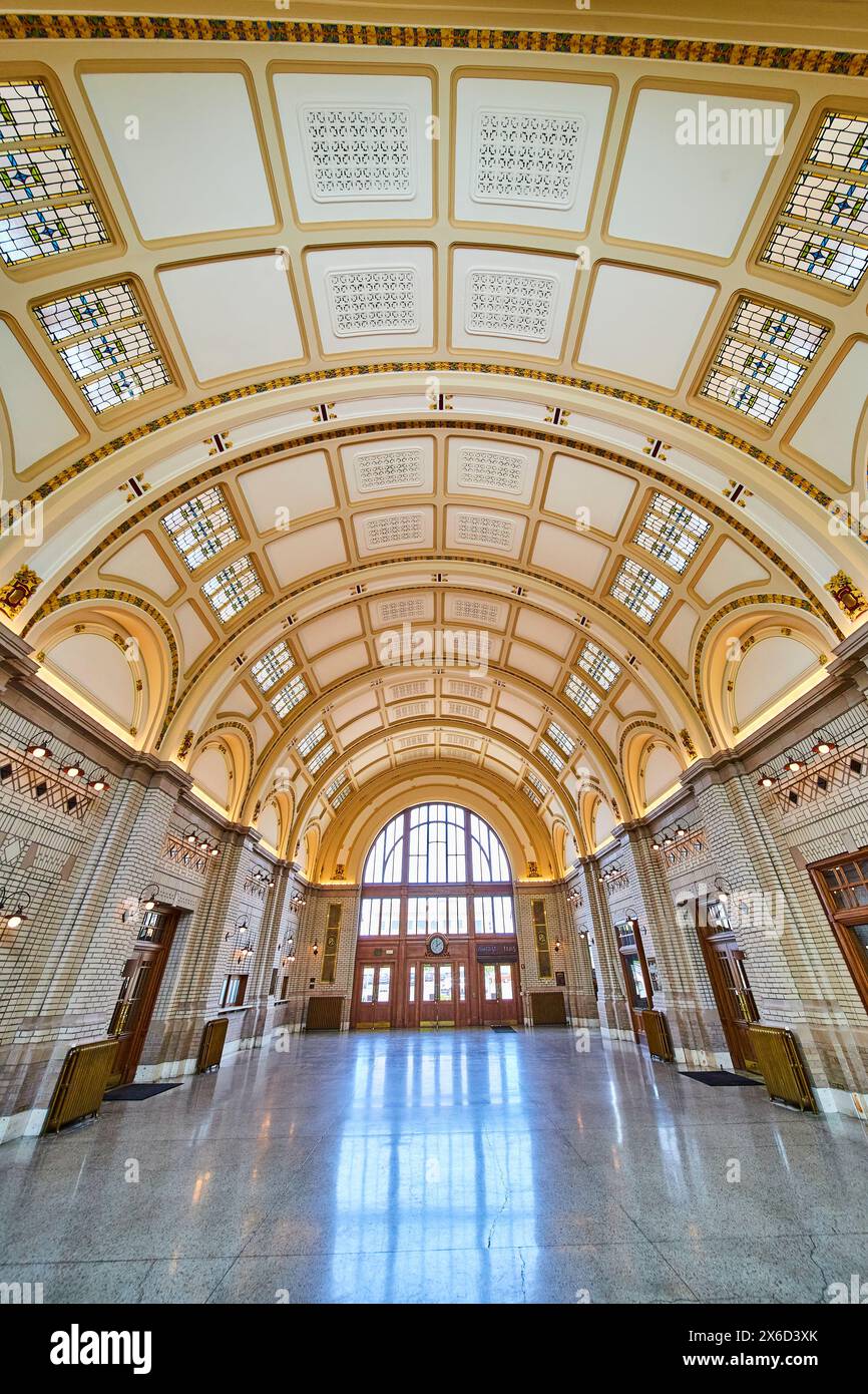 Grand Interior of Historic Train Station with Huge Ceiling, Wide Angle ...