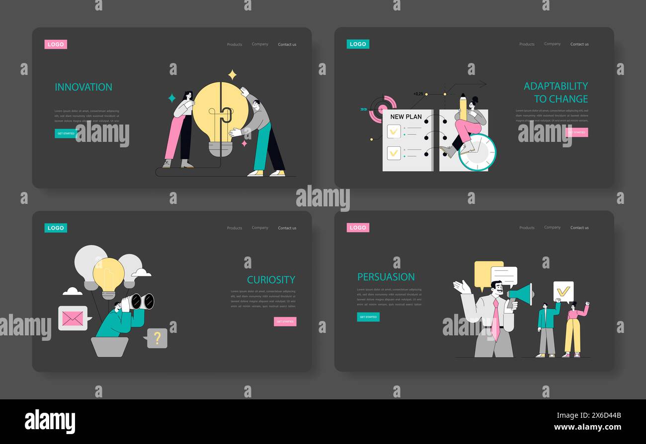 Soft Skills set. Creative professionals demonstrating innovation ...