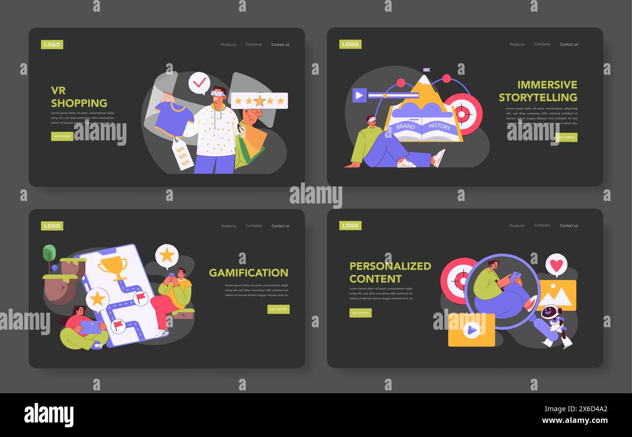 Immersive marketing set. VR shopping, storytelling, gamification, and ...