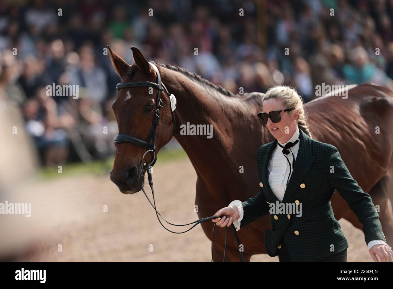 Georgie Goss of Ireland with Feloupe during the second horse inspection ...