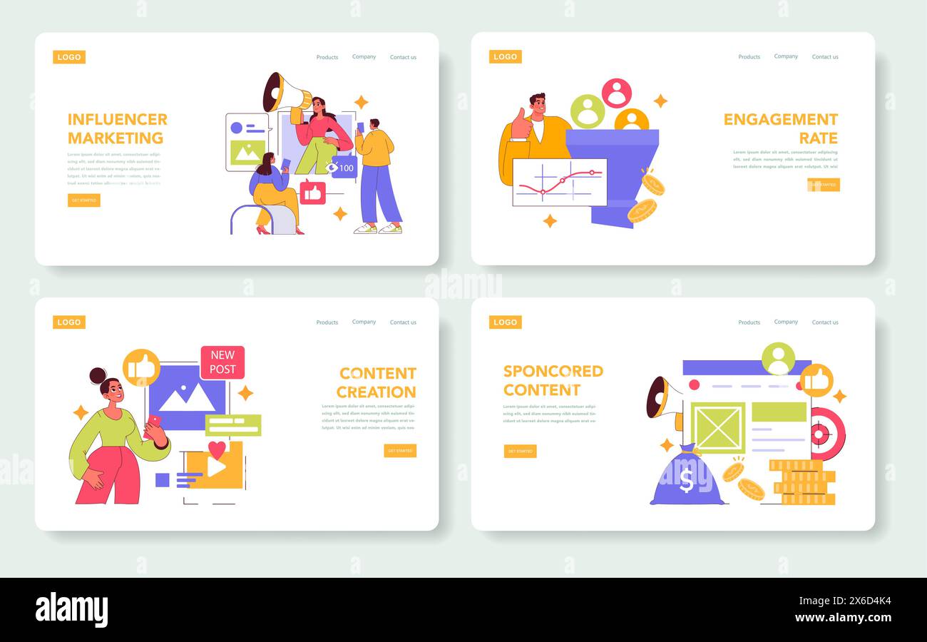 Influencer Marketing set. Engaging online audience through content ...