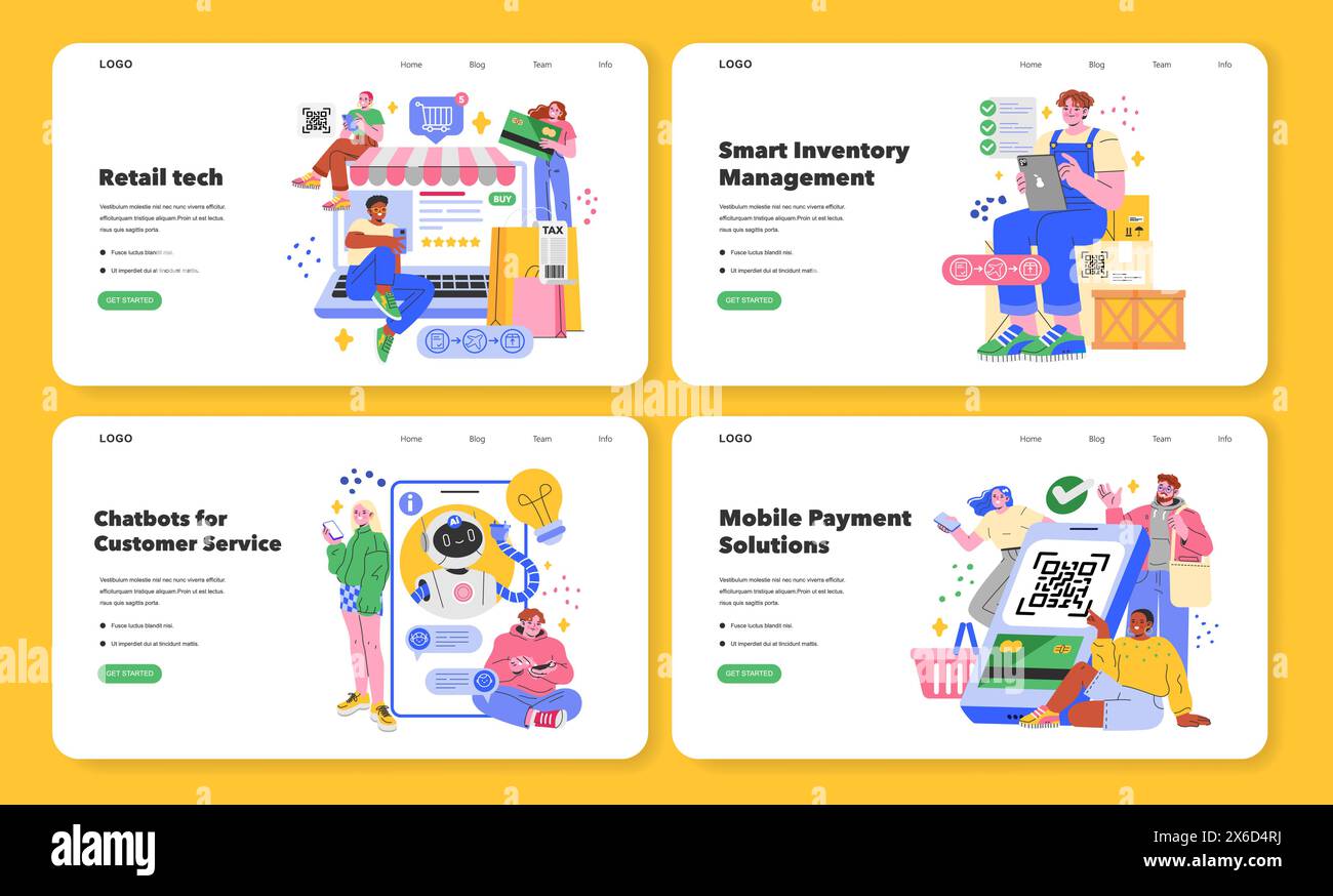 Retail technology set. Advancing commerce via online shopping ...