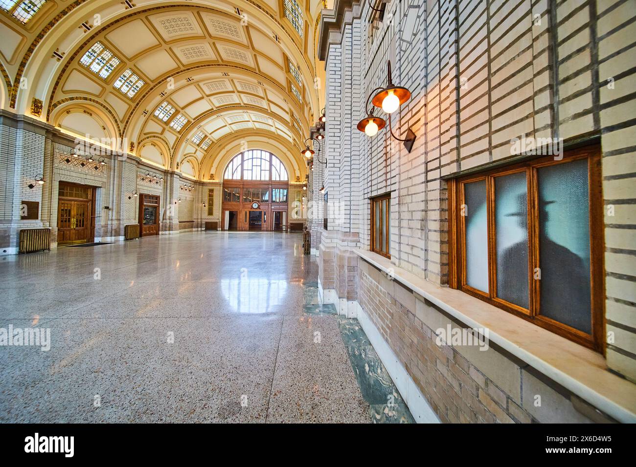 Elegant Vaulted Ceiling and Arched Windows in Historic Train Hall, Eye ...