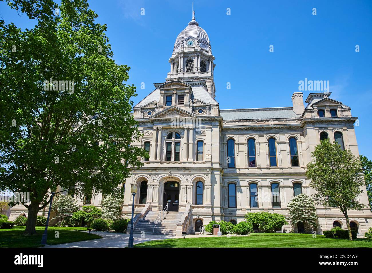 Classical Courthouse Architecture with Lush Gardens, Eye-Level View ...